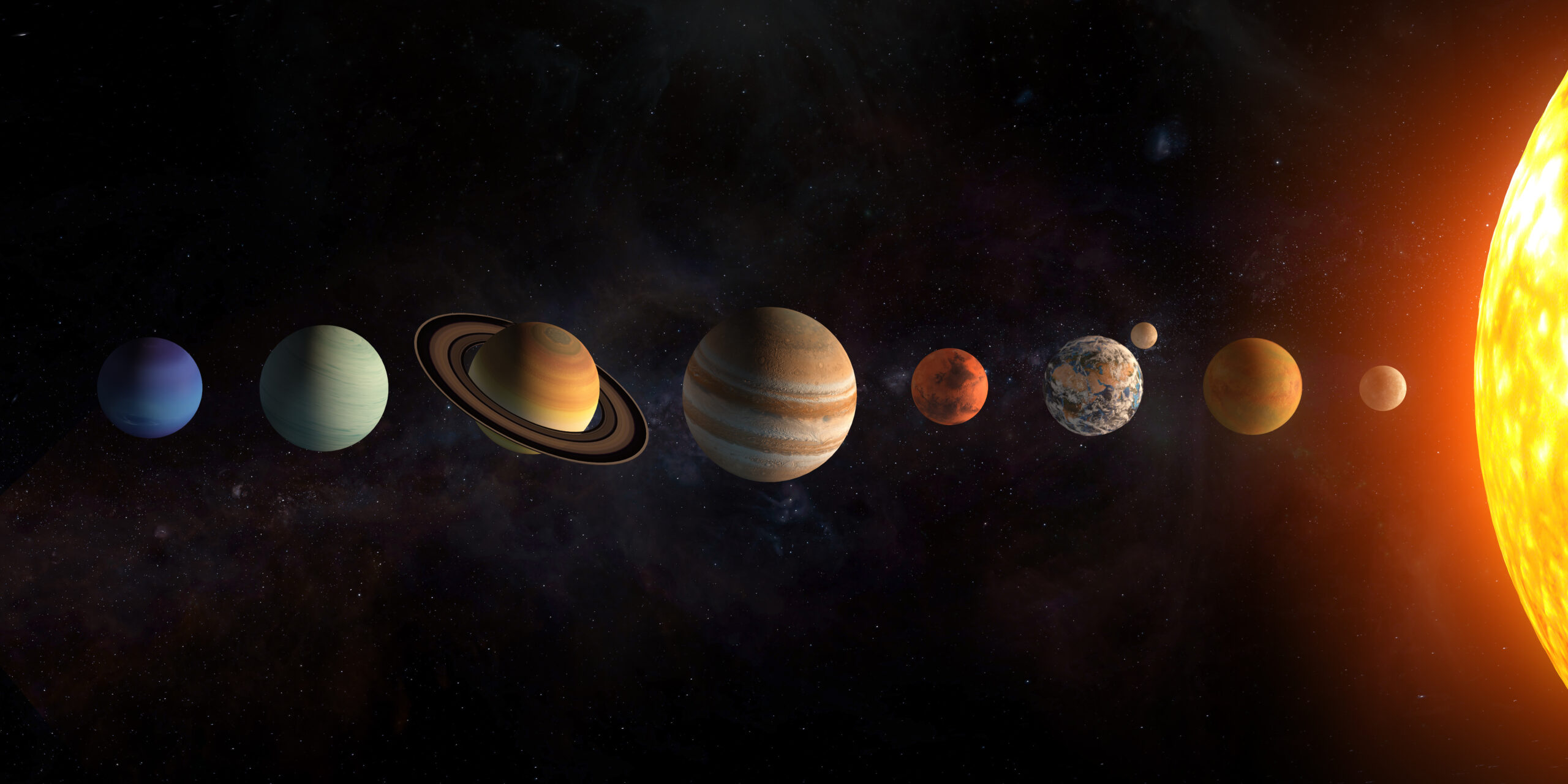 Solar system planets set. The Sun and planets in a row on univer ...